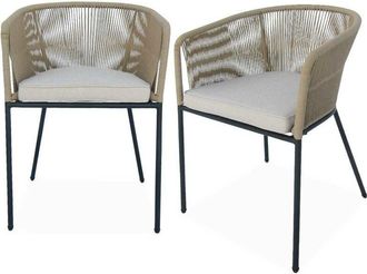 Sweeek 2er-Set Gartensessel aus verzinktem Stahl mit Seilbespannung Beige / Beige