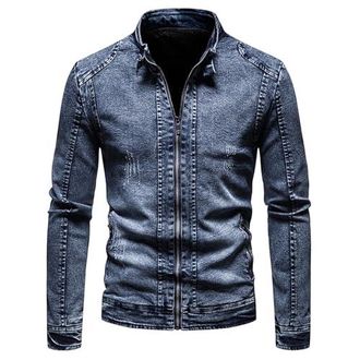 Generic Veste en jean homme style trucker vintage, manches longues, bleu, taille L, avec poches multiples. V&ecirc;tement dext&eacute;rieur d&eacute;contract&eacute; et fonctionnel