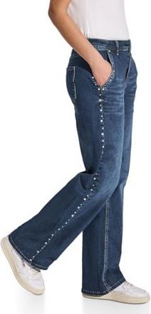 Street One A378901 Jean Large avec Rivets, Bleu fonc&eacute; d&eacute;lav&eacute;, 30W / 30L Femmes