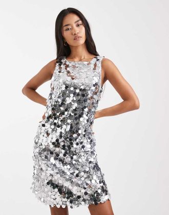 Pieces Robe courte sans manches en sequins disques - Argenté