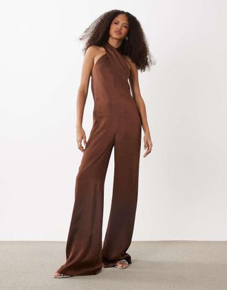 Mango Capsule - Neckholder-Jumpsuit in Braun