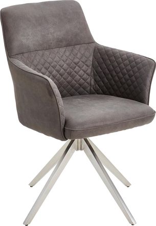 MID.YOU Mid.you Armlehnstuhl Edelstahl, Grau, Edelstahl, Metall, Textil, Drehkreuz, 62x90x63 cm, Sitzfläche 180° drehbar, automatische Rückholfunktion