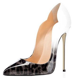 elashe Escarpins Femmes, Bout Pointu Stiletto Pumps, 12cm Talon Aiguille &Agrave; Enfiler L&eacute;opard-GrisEU39