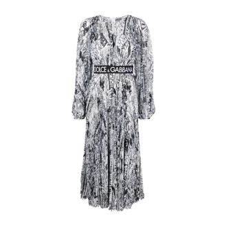 Dolce & Gabbana Graffiti-Logo Plissiertes Kleid - - Dresses - Damen - Wei&szlig; - M