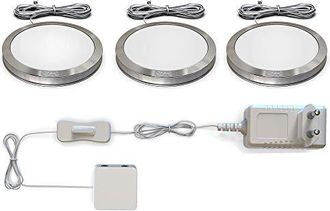 B.K.Licht lot de 3 spots en saillie, spots LED vitrine, cuisine, armoire, 170Lm par spot, blanc chaud 3000K, spots LED cuisine, accessoires inclus, Aluminium