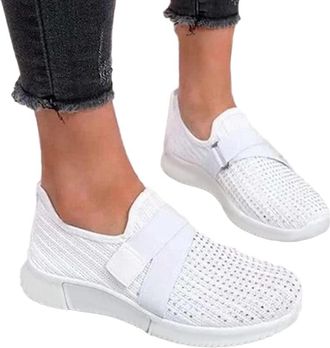 ORANDESIGNE Damen Casual Sneakers Walking Trainer Dickbesohlige Casual Slip-on Casual Einzelschuhe Einfarbig Bright Diamond Decoration Leichter Atmungsaktiver Wor