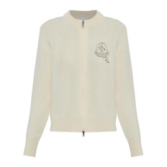 Moncler Wollstrickjacke mit besticktem Logo - - Knitwear - Damen - Wei&szlig; - L