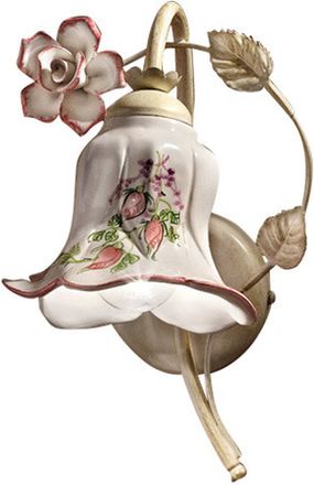 Licht-Erlebnisse Wandlampe Keramik Metall H: 26 cm in Weiß Gold antik Weiß Handbemalt Floral E14 Landhausstil Wandleuchte Schlafzimmer Küche