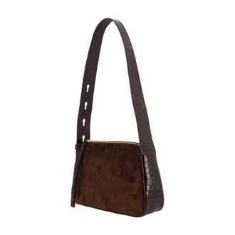 Tory Burch Womens Romy Small Shoulder Bag - Tory Burch Leather Brown Calfskin Shoulder-Hobo-Bags