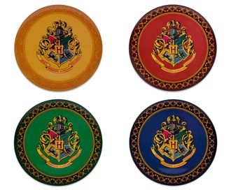 Silver Buffalo Harry Potter Hogwarts-Wappen, solides Rautenmuster, Melamin-Teller-Set, 25,4 cm, 4-teilig