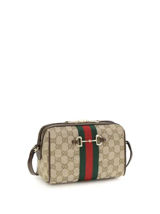 Gucci GG Canvas with Web Stripe Shoulder Bag - Beige