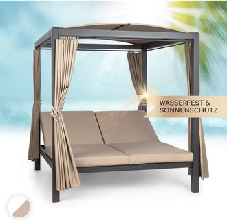 Blumfeldt Sunbed Transat Jardin Double xl, Bain de Soleil, Chaise Longue Exterieur avec Dossier Inclinable Réglable, Rideaux Pares Soleil et Auvent, Fauteuils