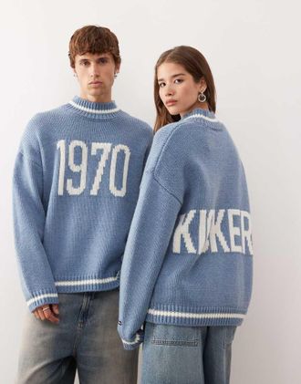 Kickers Pullover in echtem Petrol mit 1970-Grafik-Blau