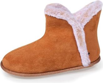 Isotoner Chaussons pantoufles Bottillons femme ultra confortables et chauds, interieur et bordure en fausse fourrure, 38 EU, camel