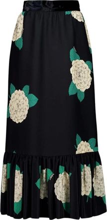 Valentino Garavani Femme, Jupes, Noir, Taille: 36 FR Jupe Midi Imprim&eacute;e Ortensia