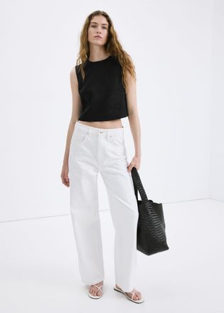 Mango Top crop 100 % lin noir - Femme - XS - MANGO