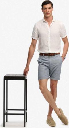 Superdry Short chino textur&eacute; de qualit&eacute; sup&eacute;rieure &agrave; motif pied-de-poule - Bleu
