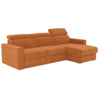 Vente-Unique Canap&eacute; dangle r&eacute;versible convertible express en tissu chenille terracotta - Couchage 160 cm - Matelas 22 cm m&eacute;moire de forme vizir