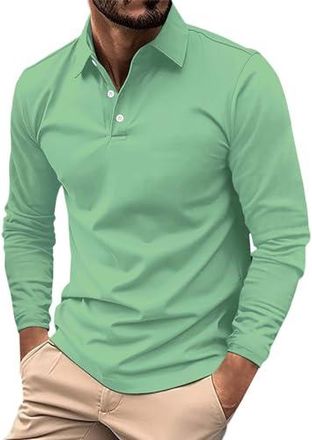 Generic Polo pour homme &agrave; manches longues et col basculant - Coupe droite - T-shirt Henley &agrave; bouton 1/4 - Couleur unie - D&eacute;contract&eacute; - Pour tous les jours, le