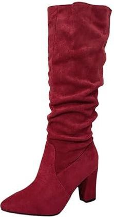 Generic Bottes montantes au genou pour femme - Talon bloc - Confortables - &Eacute;l&eacute;gantes - Couleur unie - Style d&eacute;contract&eacute; - Bout pointu - &Agrave; enfiler - Bottes d&eacute;q