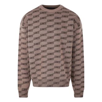 Balenciaga Oversize Pullover mit BB Logo Jacquard - - Knitwear - Herren - Braun - XS