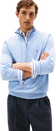 Tommy Hilfiger Herren Pullover mit Reißverschluss Essential Cotton Mock Halbzip, Blau (Vessel Blue Heather), XXL