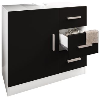 VCM Holz Waschbeckenunterschrank | Badschrank | Maße: H. 56 x B. 63 x T. 30 cm | 1 Drehtür | 3 Schubladen | modernes Badezimmermöbel - Zalo XL