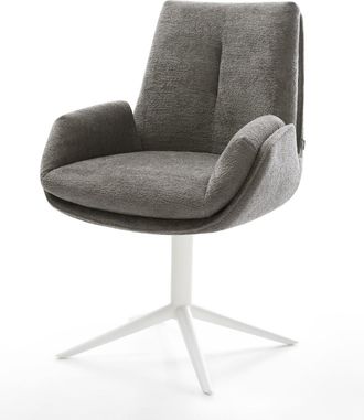 DELIFE Drehstuhl Clea-Flex Boucl&eacute; Soft Schlamm Fu&szlig;kreuz Wei&szlig; 360&deg; drehbar Wippfunktion, Esszimmerst&uuml;hle