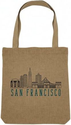 Fabulous Sac Shopping Tote Bag Aspect Lin - San Francisco Minimalist Voyage Etats-Unis Am&eacute;rique - Sac de Courses Toile Epaisse 360g Beige Naturel Cabas Port&eacute; E