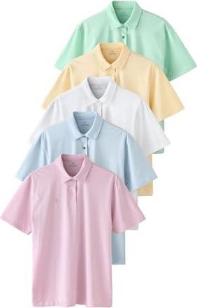 Next Homme Polo Standard en Jersey &agrave; Manches Courtes, Lot de 5 Blue/Yellow/Pink/Grey/Green Pastel XL