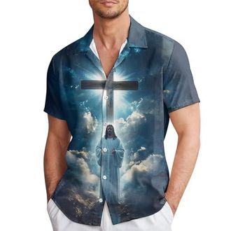 Generico Chemise avec motif et design 3D imprim&eacute; de croix, chemise unique et &eacute;l&eacute;gante, coupe confortable pour occasions d&eacute;contract&eacute;es ou formelles, bleu, XXXL