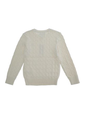 Polo Ralph Lauren Boys Crewneck Sweater With Pony Embroidery, White Cotton Tops Top