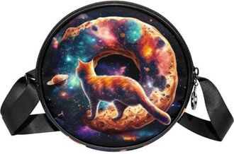 Generic Sac &agrave; bandouli&egrave;re rond pour femme, sac &agrave; bandouli&egrave;re rond d&eacute;contract&eacute; avec fermeture &eacute;clair, bretelles r&eacute;glables, motif beignet galaxie, pour femme et
