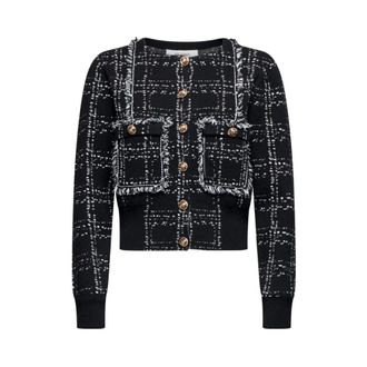 Silvian Heach Kurzarm-Cardigan mit Tweedmuster - - Knitwear - Damen - Schwarzk - L