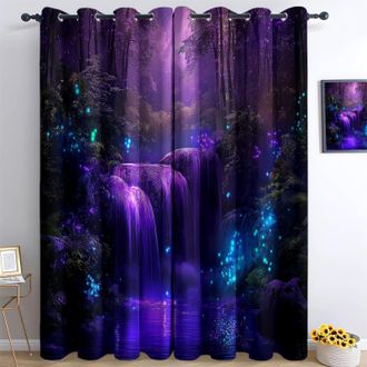 Generic Vorhänge Blickdicht H260 x B140 cm (2er Pack) Verdunklungsgardine Fantasie Dschungel Bach drucken Vorhang für Kinderzimmer, Lila für Mädchenzimmer Sch