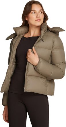 Calvin Klein Damen Pufferjacke Down Short Puffer mit Kapuze, Brindle (Beige), XXXL