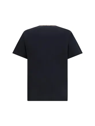 Burberry Mens Cotton T-Shirt With Check Trims Black T-Shirts And Polos