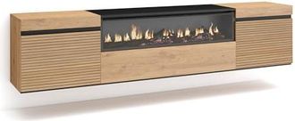 Skraut Home | TV-Schrank, Lowboard | f&uuml;r Wohnzimmer und Esszimmer | 200x45x35cm | F&uuml;r TV-Ger&auml;te bis zu 80 | Elektrokamin. | H&auml;ngend | Moderner Stil | Eiche