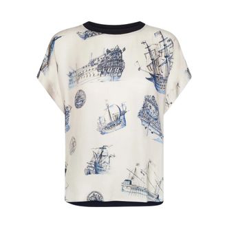 Elena Miro T-Shirt mit Segelboot-Print aus Viskose-Jersey - - Tops - Damen - Mehrfarbig - S
