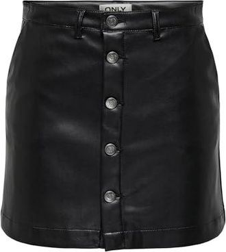 Only Only ONLAMAZING-Liora HW Jupe en Faux Cuir PNT, Noir, XS