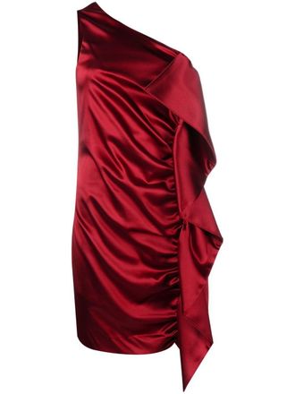 P.A.R.O.S.H. robe courte asym&eacute;trique &agrave; fronces - Rouge