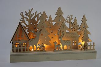 Star-Max LED Silhouette Rentier aus Holz - 6 warmweiße LED, 30x7x18cm, Batteriebetrieben mit Timer 16/8