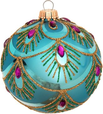 Krebs Glas Lauscha Weihnachtskugeln Pfaumuster T&uuml;rkis 8 cm - 6er Set - mundgeblasen & handdekoriert - Elegante Glasornamente f&uuml;r Festliche Weihnachtsdeko