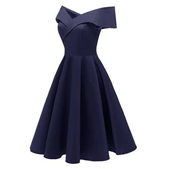 Generic Robe de Soiree Femme, Robes Femme décolleté en V A Line Invitée Mariage Cocktail Longues Grande Taille 52 54 56 Soirée Fete (Bleu,S)