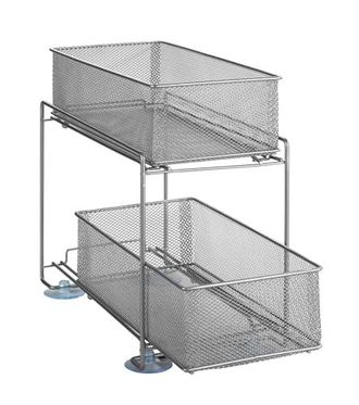 WENKO Schubladenregal Mod. Gioma, hochwertiger Organizer mit 2 Etagen und Korb-auszug für Küchenschrank oder Arbeitsplatte, Küchenregal aus pulverbeschichte