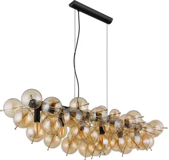 Globo Lighting Pendelleuchte H&auml;ngelampe Esszimmerleuchte 6-Flammig Glaskugeln amber schwarz E14