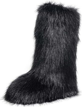 Generic Bottes moelleuses en fausse fourrure pour femme - Chaussures plates &eacute;l&eacute;gantes et d&eacute;contract&eacute;es - Confortables - &Agrave; enfiler - Pour la marche et la neige