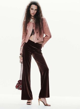 Mango Pantalon flare velours vert fonc&eacute; - Femme - XXS - MANGO
