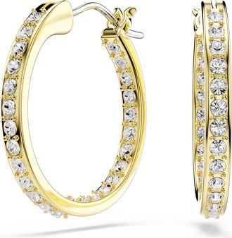 Swarovski Sommerset Kreolen, Vergoldete, Kleine Ohrringe in Wei&szlig; mit Klarem Kristallpav&eacute; am &Auml;u&szlig;eren Rand Jedes Ohrrings, Gr&ouml;&szlig;e: 2 x 0.2 cm