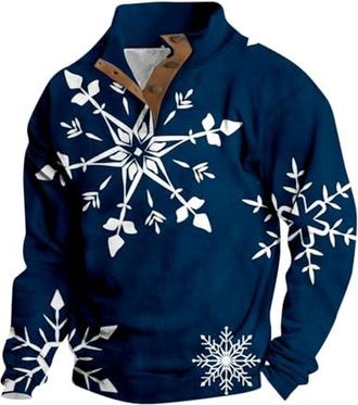 Generic Pull à col rond pour homme Printemps Automne et Hiver Manches Longues Noël Impression 3D Personnalité Casual Confortable Ample Demi Bouton Sans Capuch